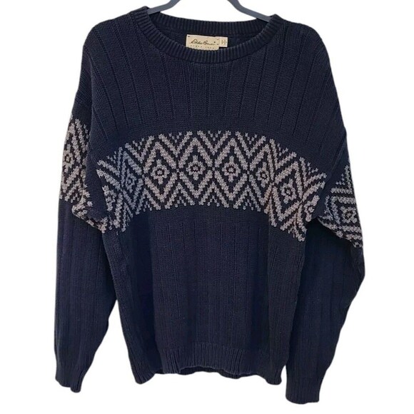 Eddie Bauer | Sweaters | Eddie Bauer Navy Blue Fair Isle Cotton Sweater ...